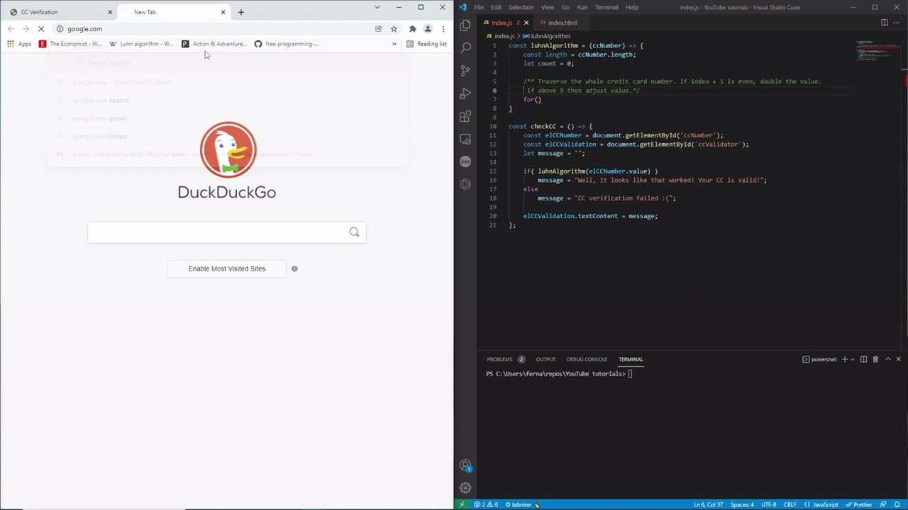 JavaScript credit card validation page