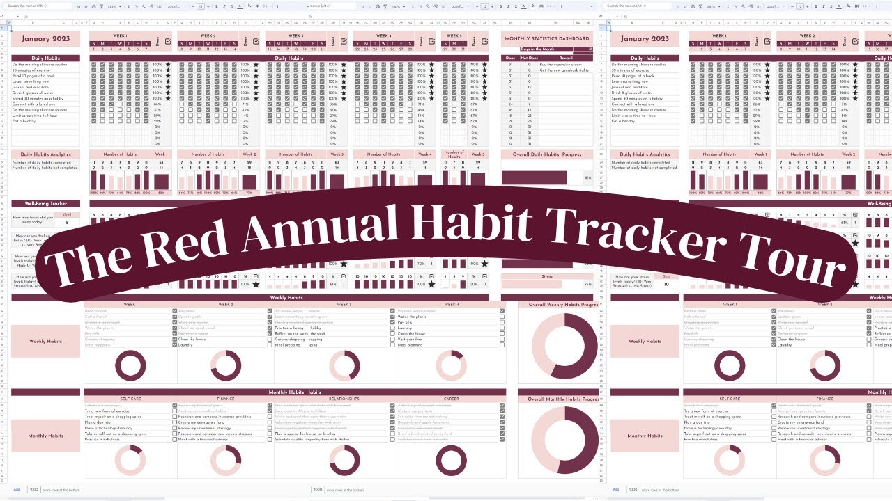 The Red Annual Habit Tracker Tour | Google Sheets Tutorial + Template