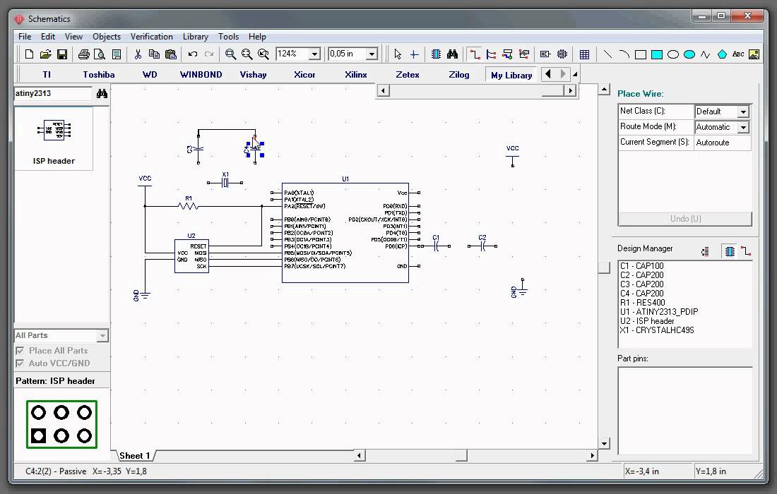 DipTrace Schematic Capture: ATtiny2313 breadboard header