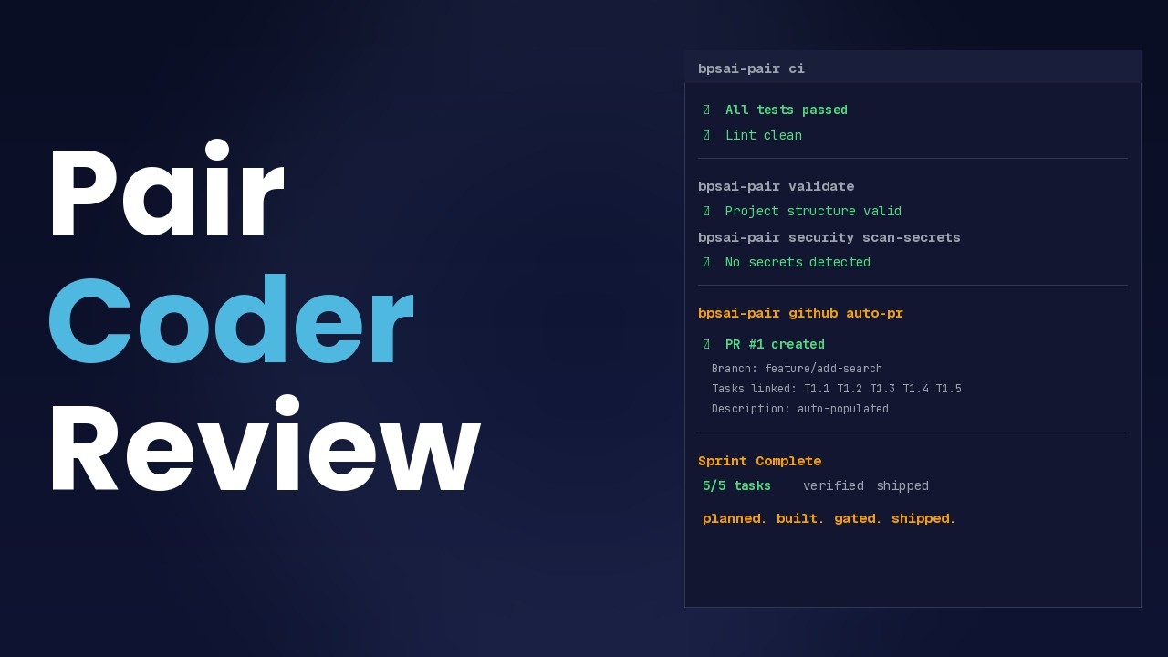 PairCoder Tutorial Part 4: Review — CI, Security Gates, and Ship to GitHub