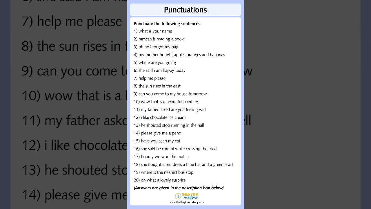 📝 Punctuation | Worksheet with Answers 🧑🏻‍🏫 | English Grammar for School #english #grammar #learning