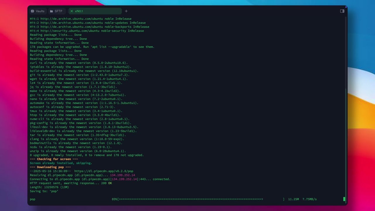 Node Guide Pipe Network guide (Bash script)  | Very fast installation