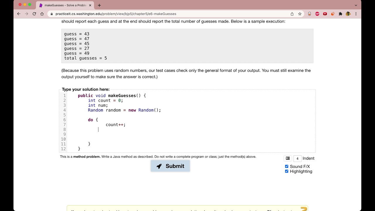 Exercise 5.6 (makeGuesses) Java Tutorial || Practice-It