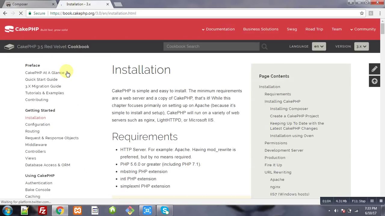 CakePHP 3 installation with composer in 5 minutes