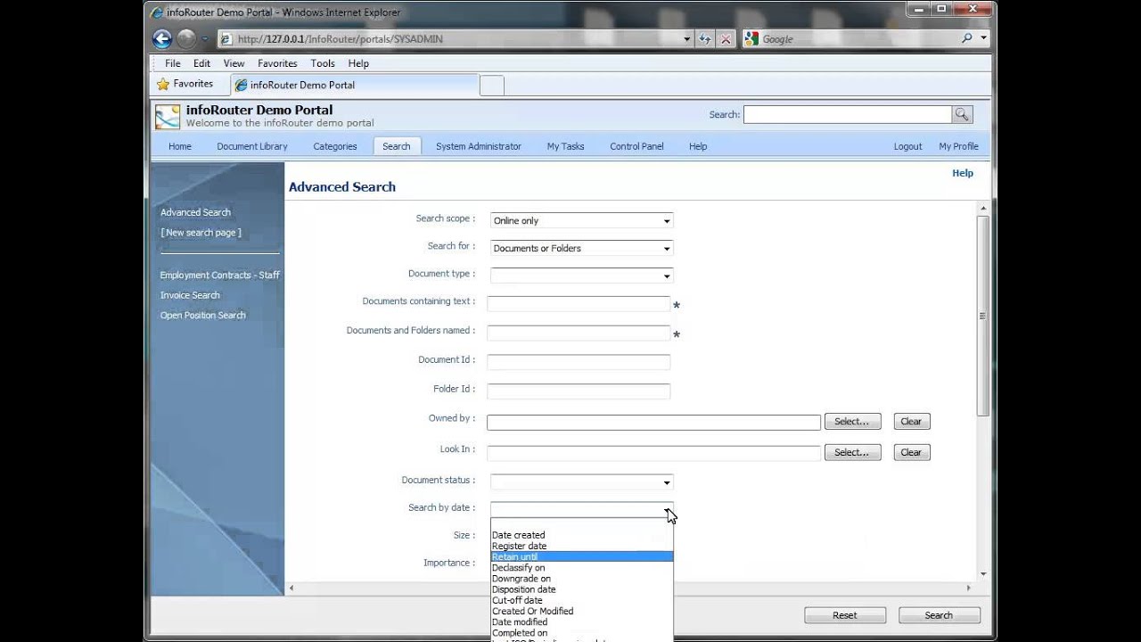 Searching for documents marked for retention and disposition