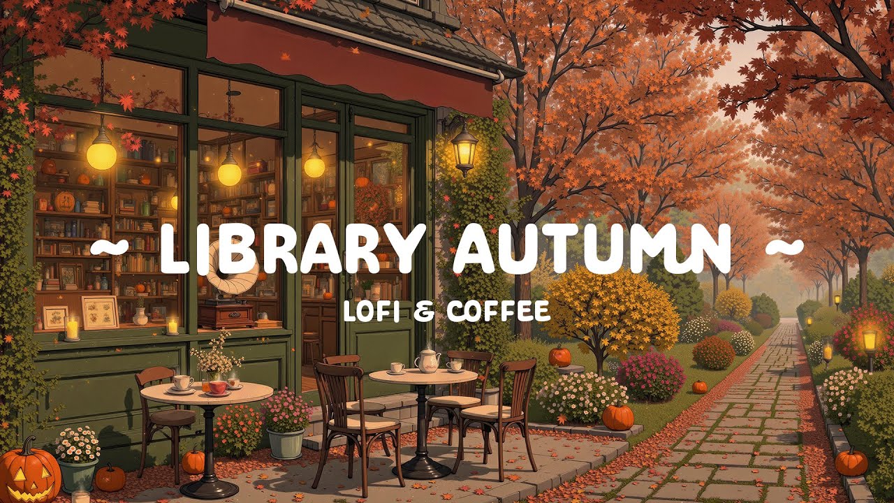 Library Autumn 🍂 Warm Coffee Shop ☕ Lofi Hip Hop & Relaxing Café for Work / Calm Anxiety