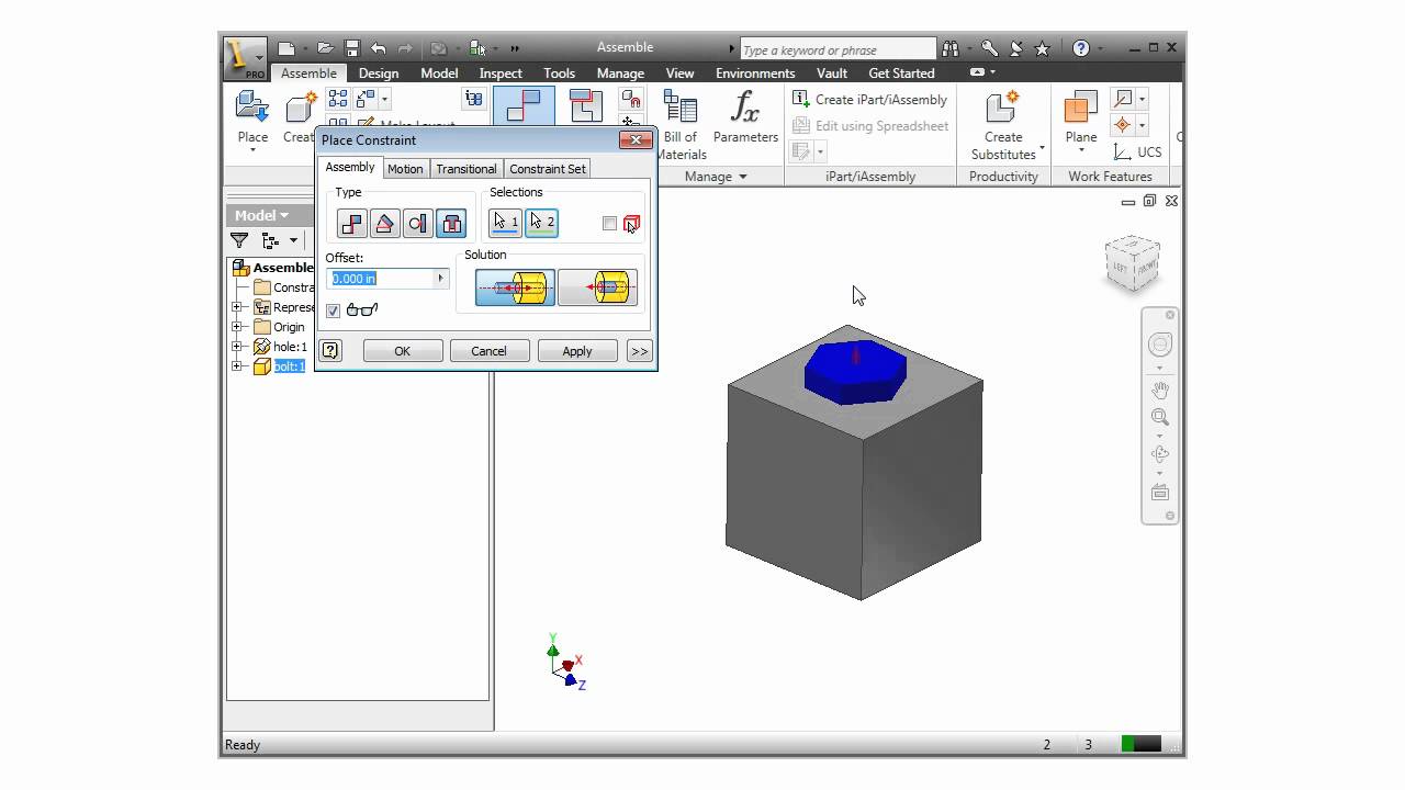 Autodesk Inventor Tutorial - Assembly Insert Constraint