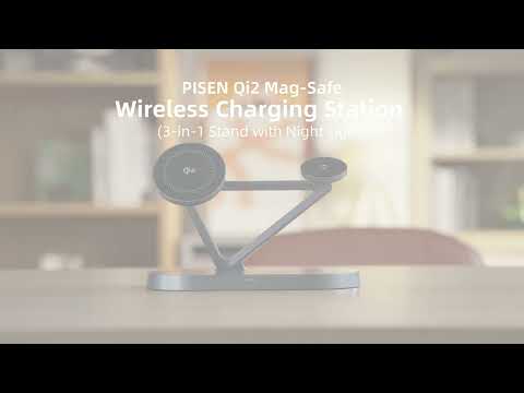 PISEN | MagSafe 3-in-1 Wireless Charger Stand—15W Fast Qi2 Charging for iPhone, Watch & AirPods