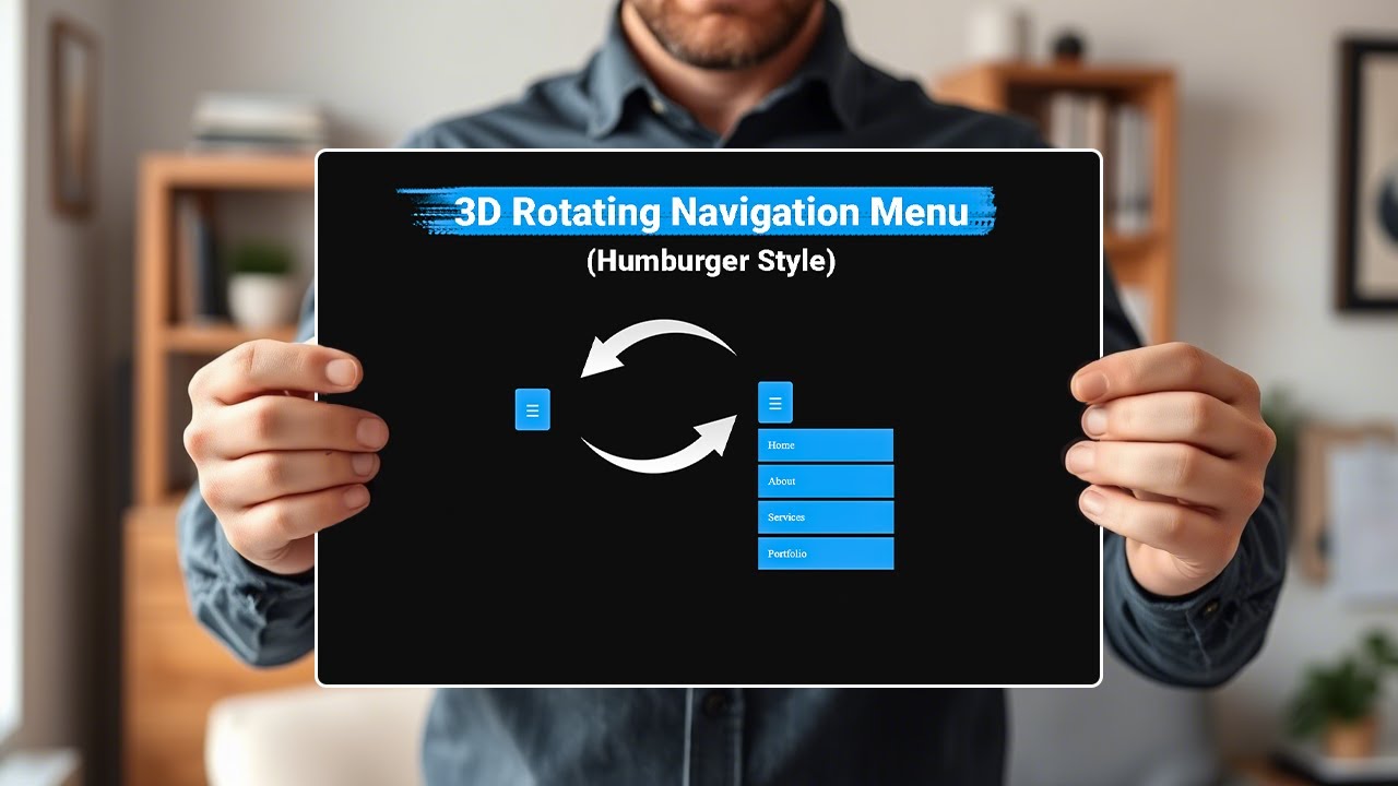 3D Rotating Navigation Menu Hamburger Style – HTML, CSS & JavaScript Tutorial