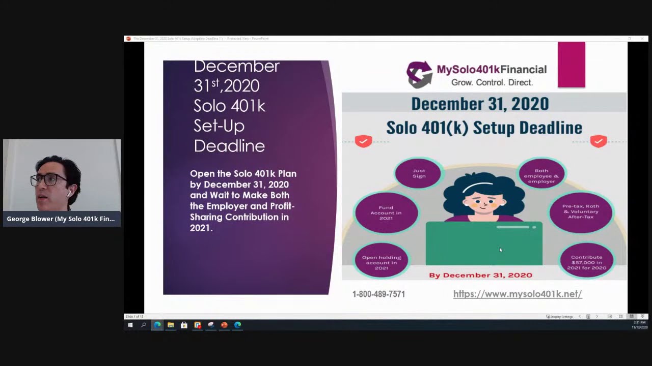 2020 Solo 401k December 31st Deadline - Contribute up to $63,500