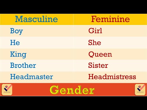 Gender in English Grammar : 190+ Important Words |Masculine|Feminine|Common|Neuter| Opposite Words