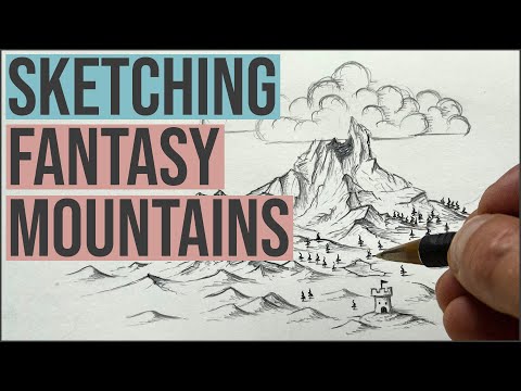 Drawing fantasy map mountains - full sketching process. Unlock creativity