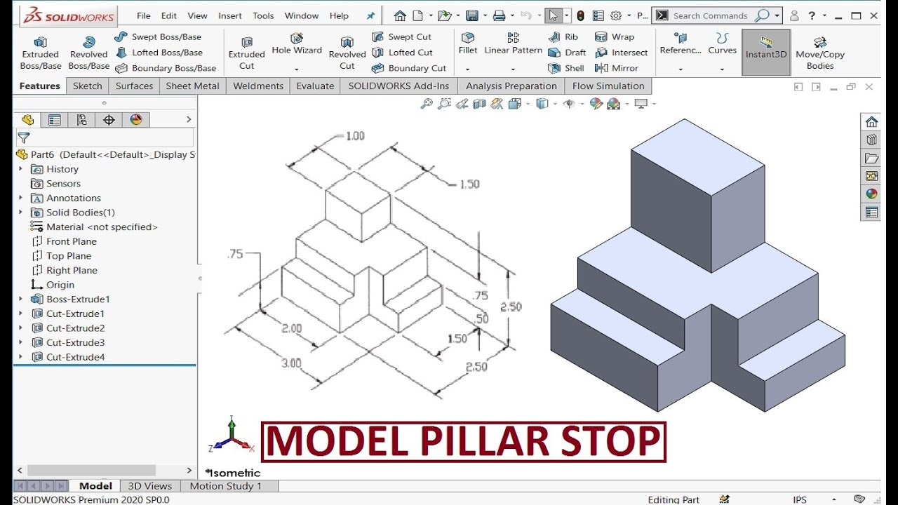 Solidworks Practice Exercise | Model Pillar Stop in Solidworks