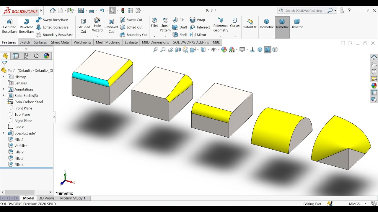 Fillets in Solidworks_ Constant size fillet_ Variable size fillet_Full round fillet_ #solidworks