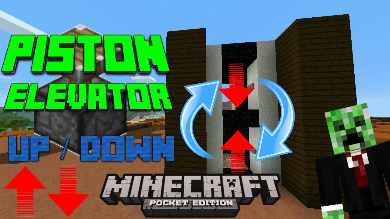 Minecraft PE Piston Elevator Up/Down! Tutorial Easy to build! minecraftstyler777