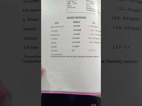 Sugar calcium phosphorus protein albumin globulin a/g ratio test report