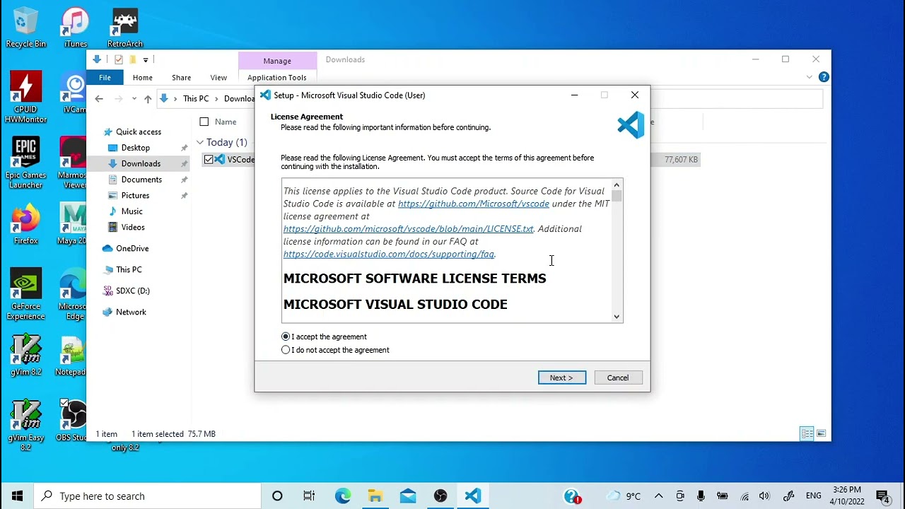 Downloading and Installing Visual Studio Code (April 2022)