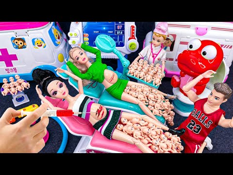 15 Minutes Satisfying with Barbie Pregnant Women Doctor Toys & Unboxing Disney Princess Carriage Set