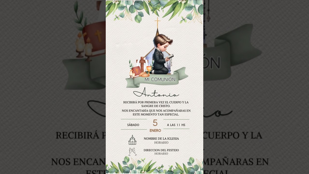 Invitación Primera Comunión para niños 👦 #invitaciones #invitacionesdigitales