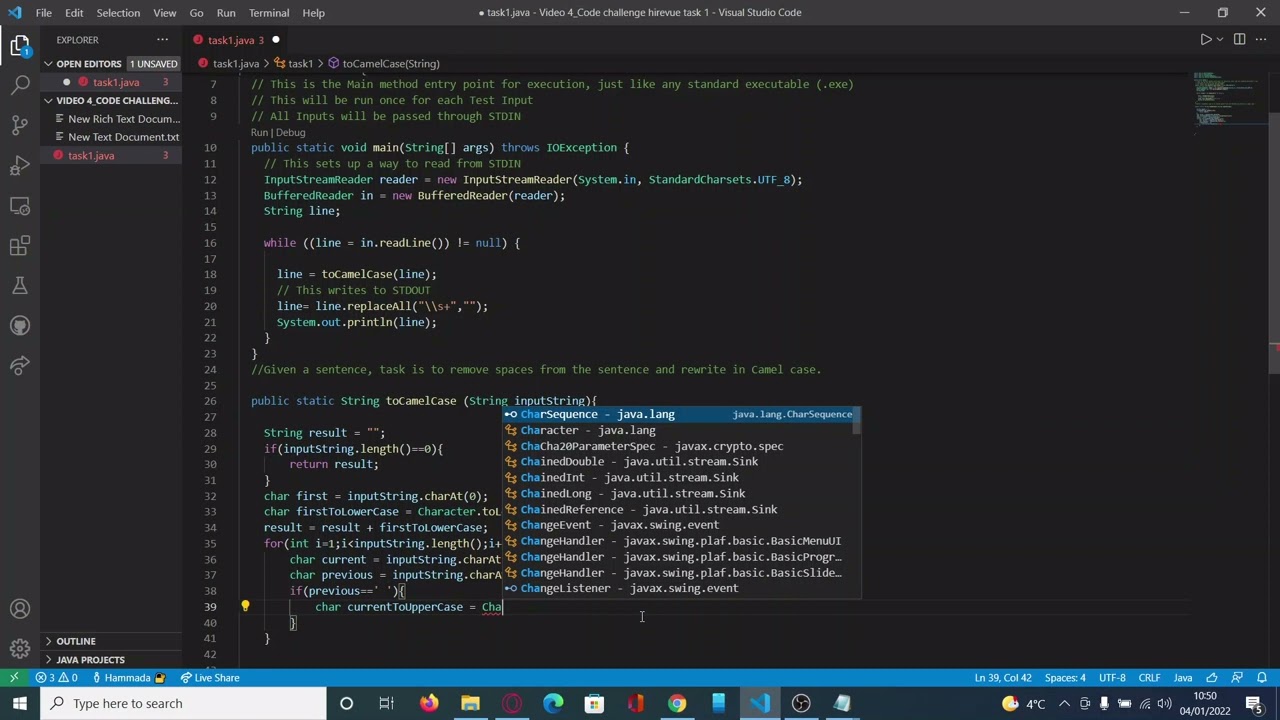 Convert string in to camel case software engineer interview task / Java