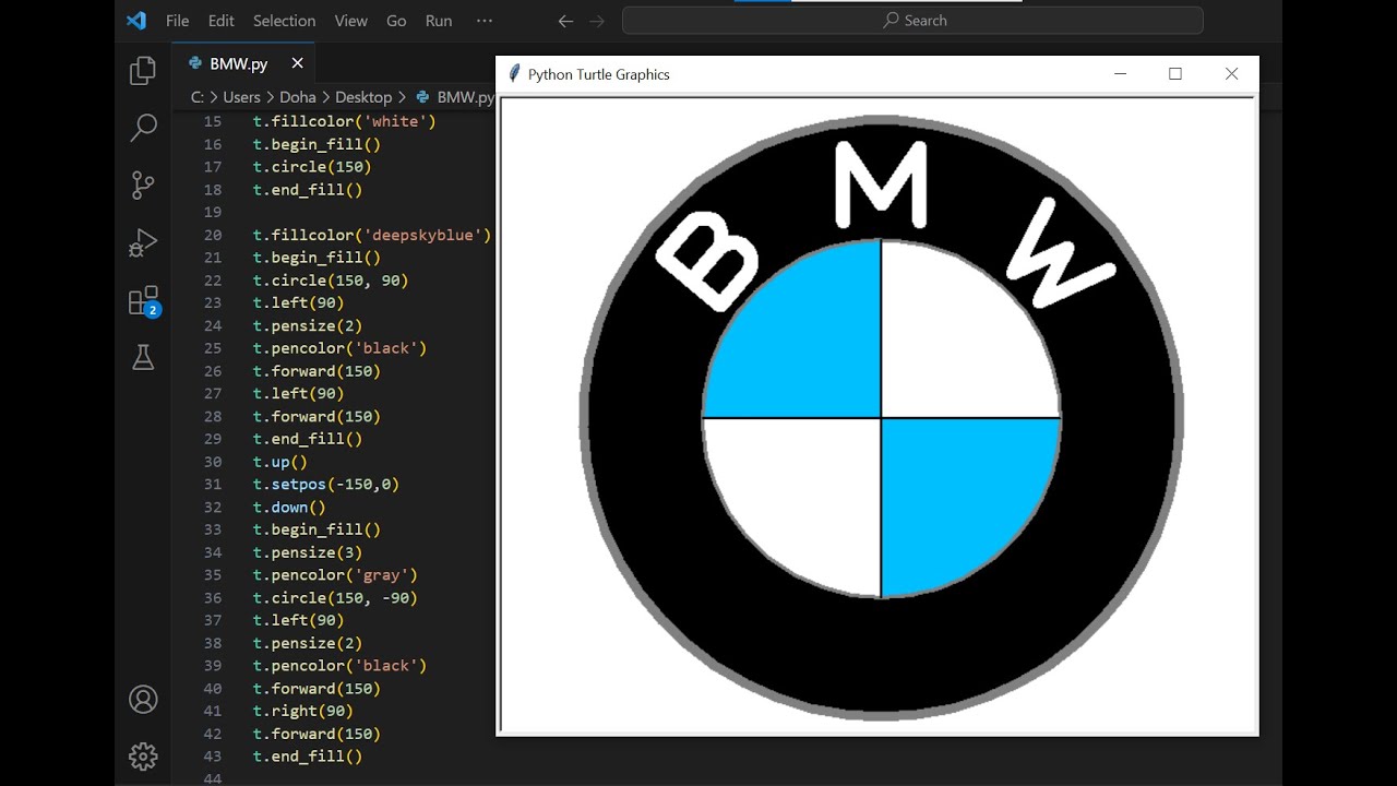 how to create and draw the BMW Logo with Python Turtle #coding  #python  #programming
