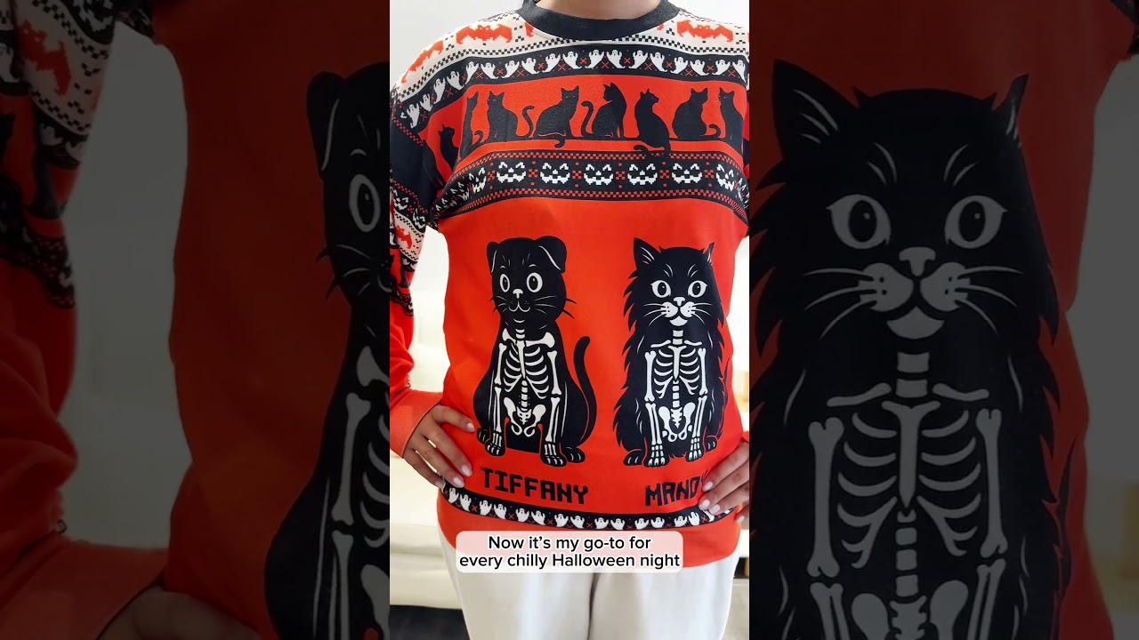 Pumpkins Cats Dogs Skeleton Halloween Fall Witch | Personalized Halloween Sweater
