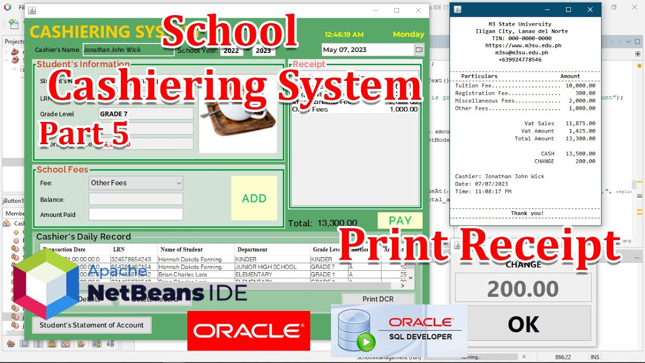 Java Programming # 11 -Cashiering System - Print Receipt - POS receipt