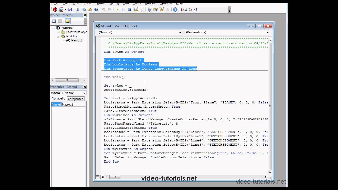 How to interpret your macro's code #1 - SOLIDWORKS Tutorials (VBA/API)