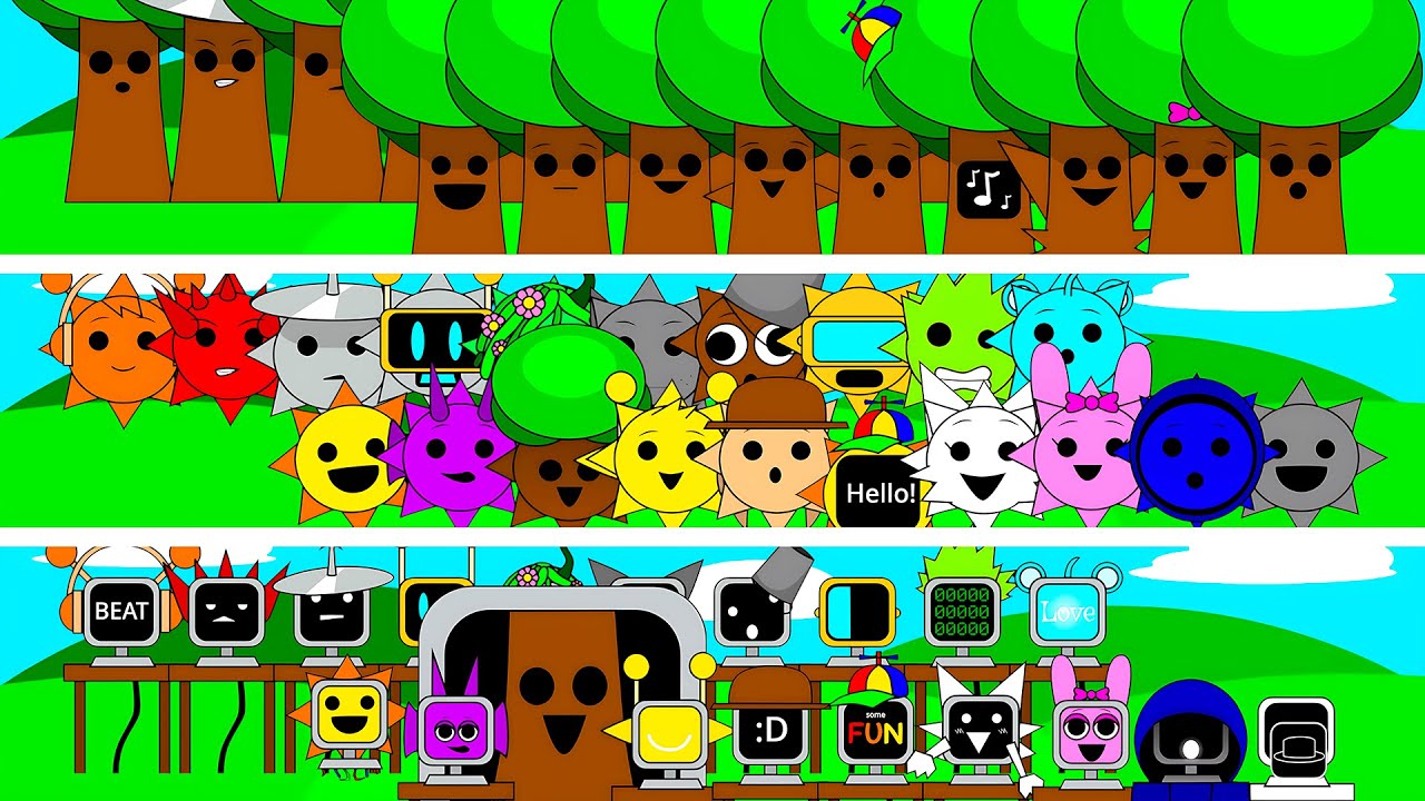 Incredibox Sprunki Mr. Tree VS Mr. Sun VS Mr. Fun Computer (ALL Characters Together)