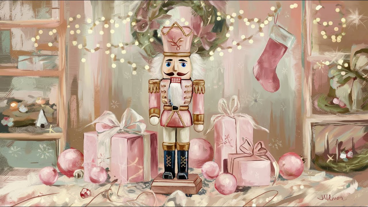 Nutcracker Ballet Music, Pink Pastel Christmas Samsung Frame TV Art, Elegant Holiday Ambient Decor