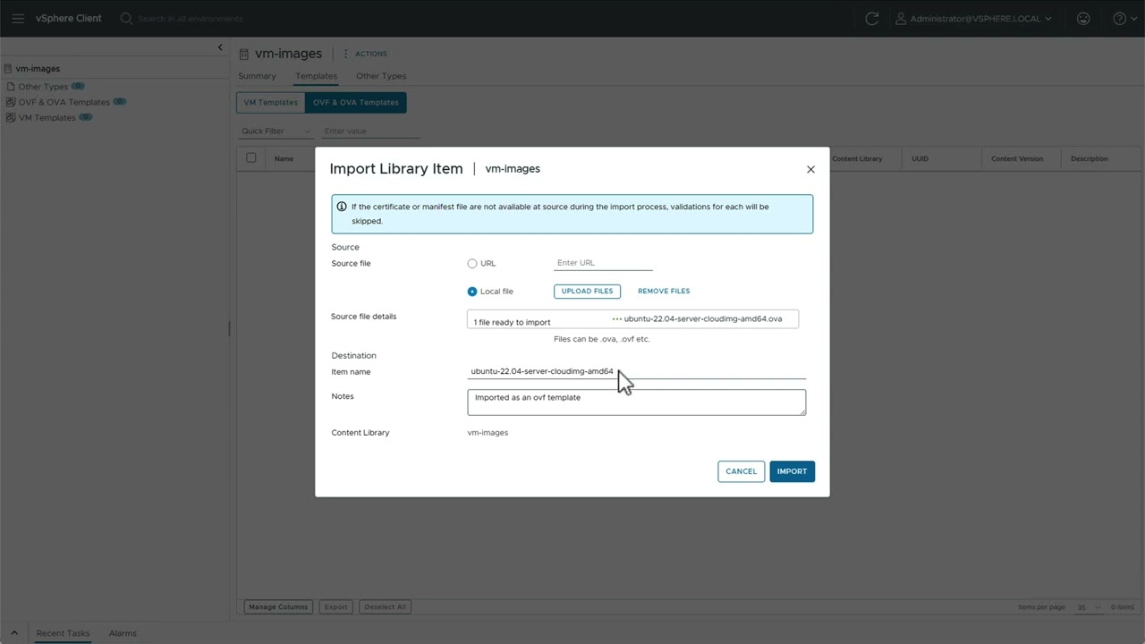 Creating a Content Library for VM Images