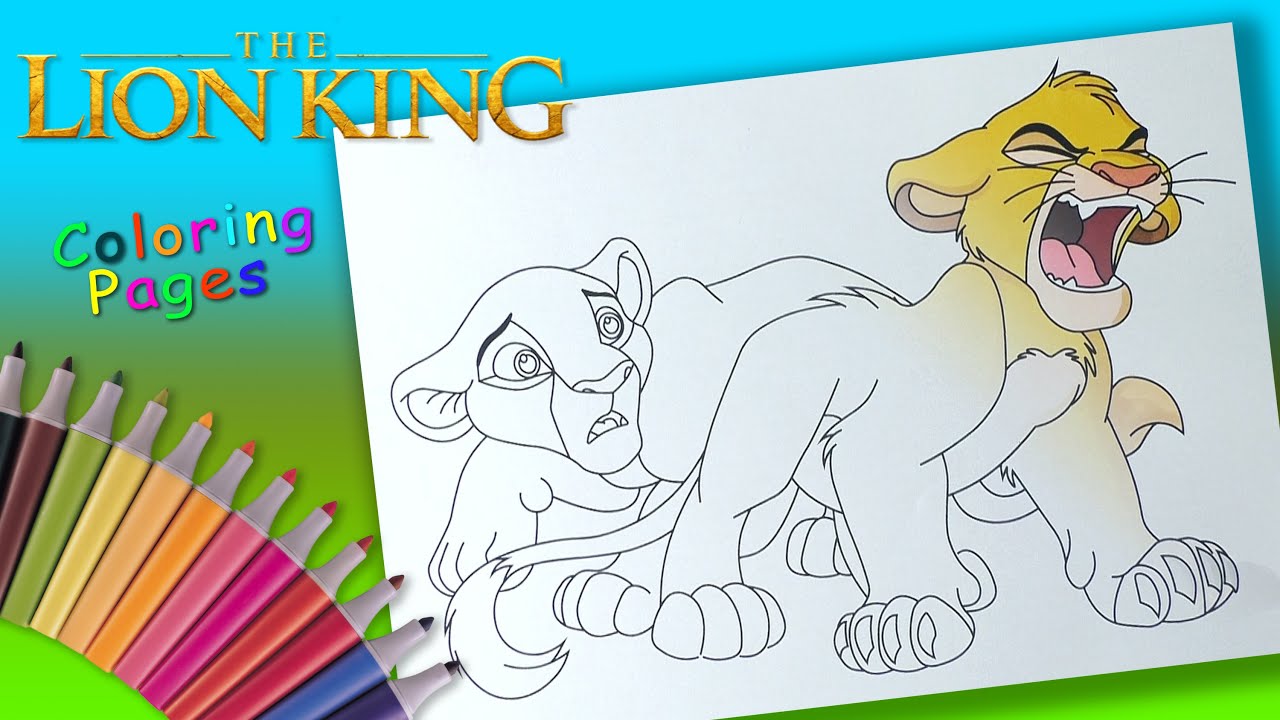 Lion cub Simba protects Nala Coloring Pages For Kids. Disney Lion King Coloring Book
