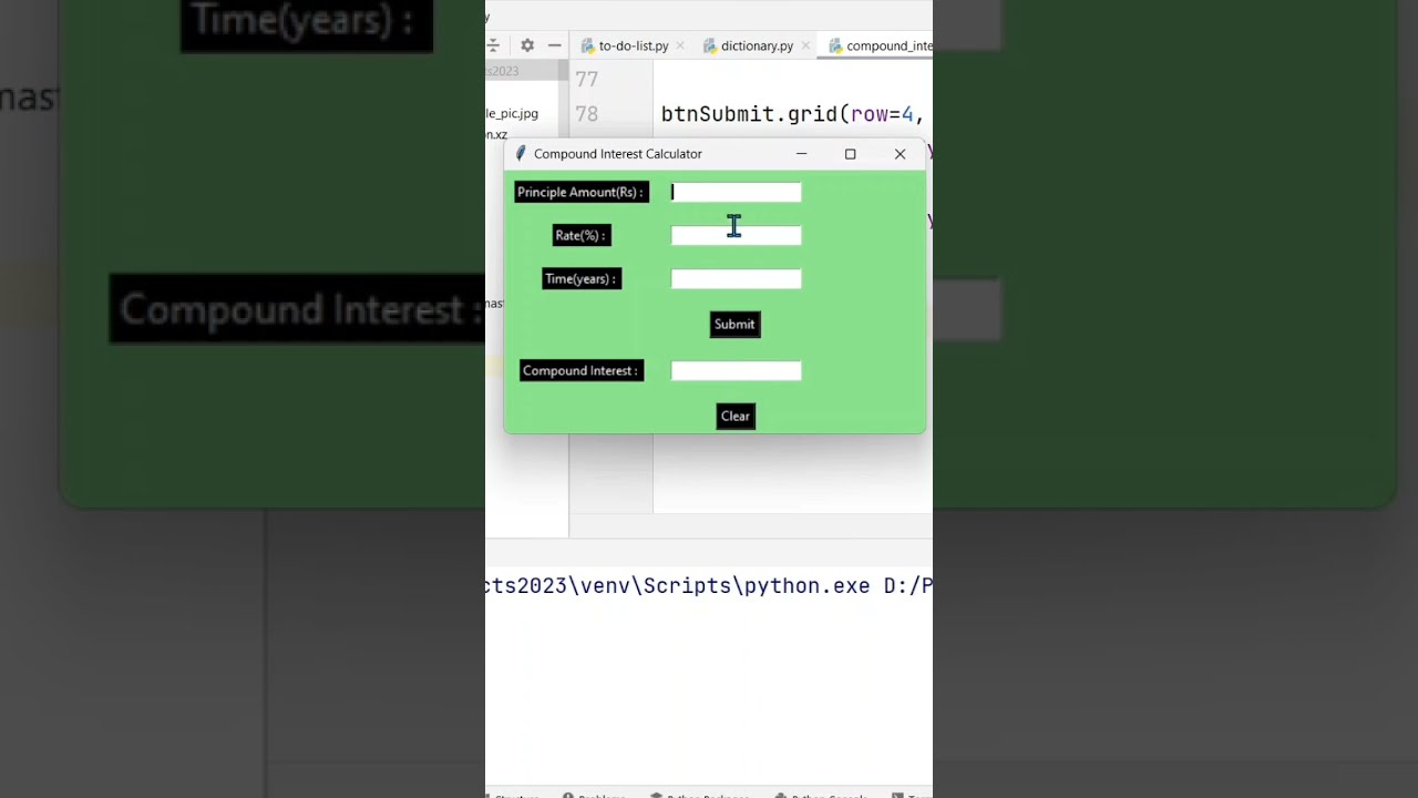 Compound Interest Calculator Using Python Tkinter (Free source code) #python #shorts
