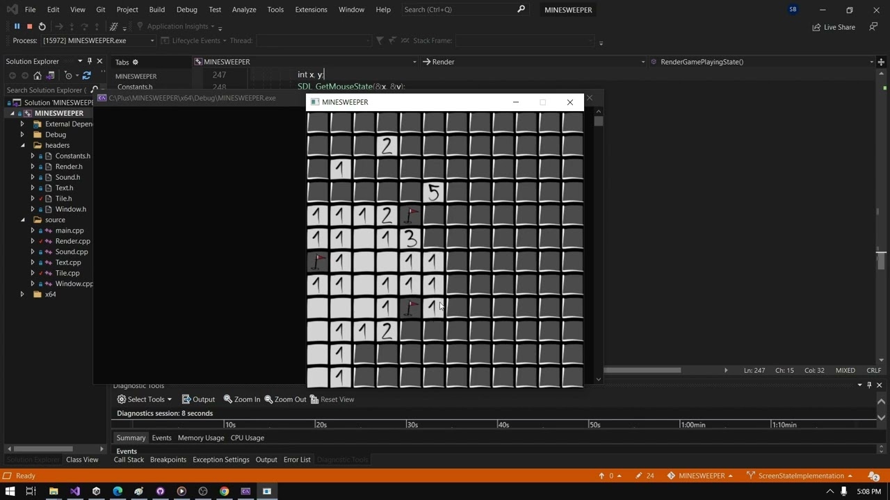 Minesweeper Implemented in C++ using SDL2
