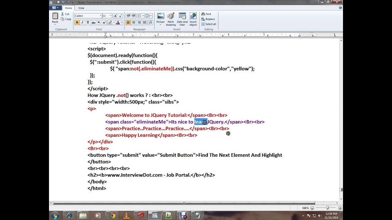 HOW TO USE NOT METHOD IN JQUERY DEMO TAMIL