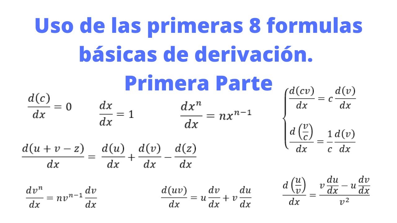 Derivadas. Primera Parte. Uso de las formulas básicas de derivación.