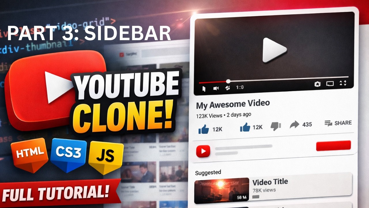 Create YouTube Clone Using HTML, CSS & JavaScript | PART 3 - sidebar #coding #htmlcssjs