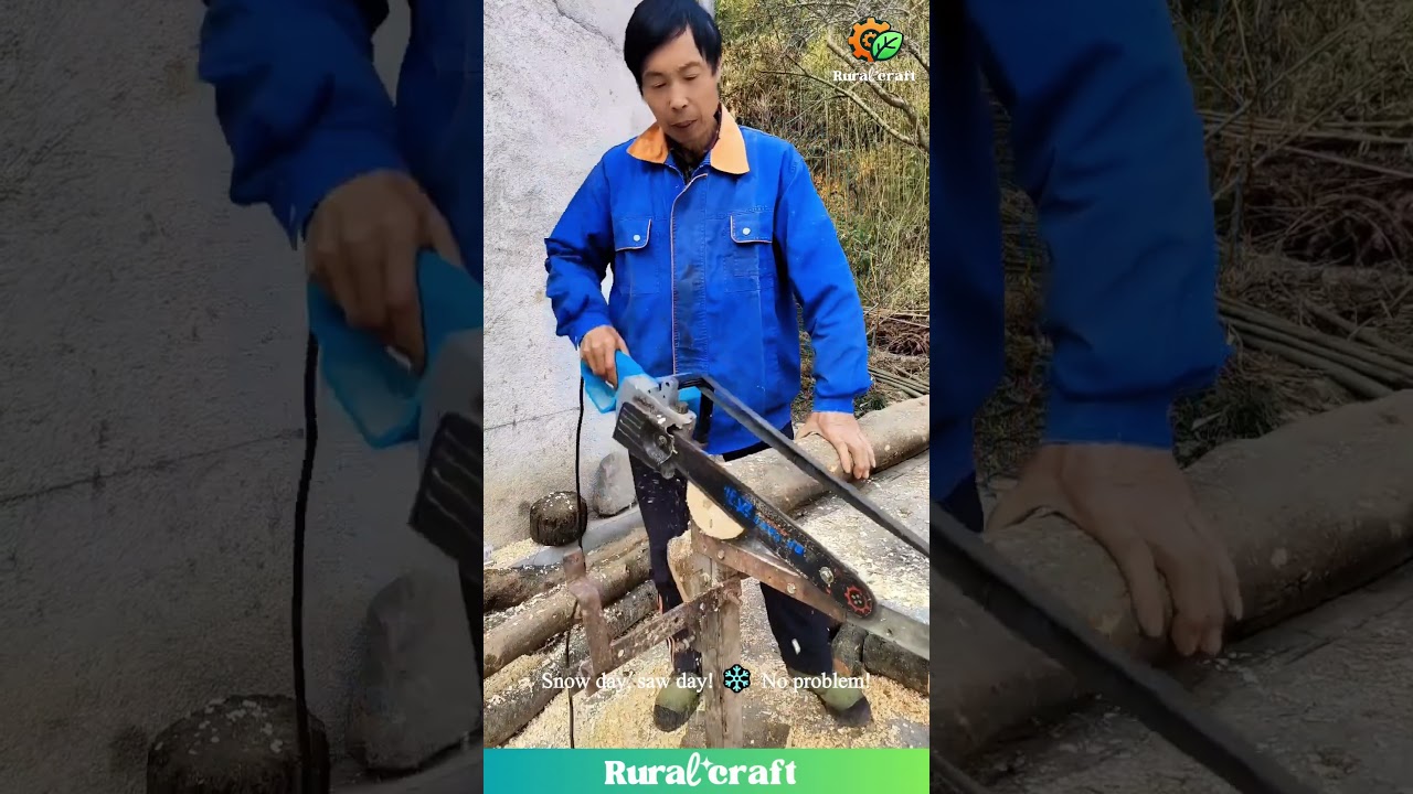 This Dude's Homemade Log Chopper is Low-Key GENIUS! 🪵🪚 Snow Day Sawing! #diy #chainsawhack