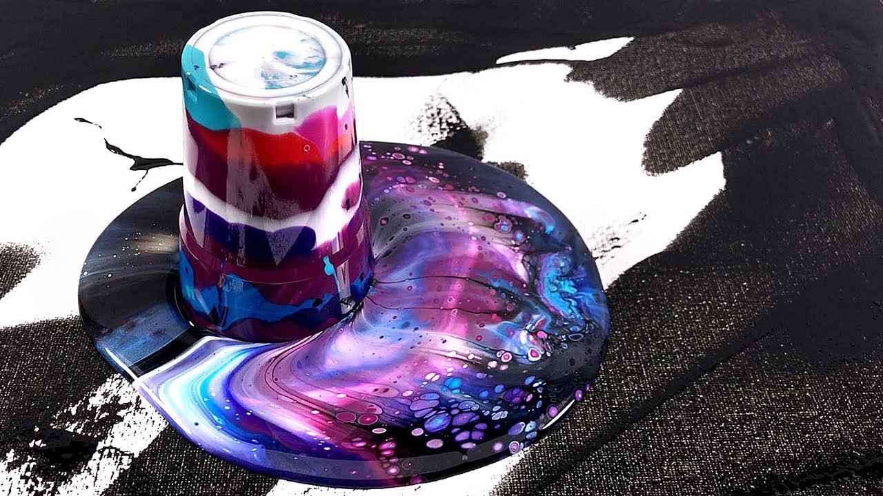 Acrylic galaxy pouring - Somewhere out there - Flip Cup Technique
