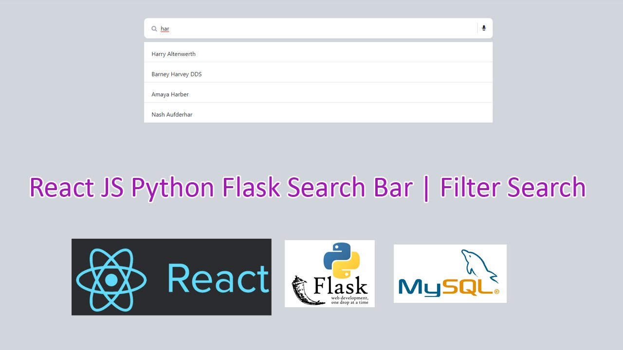 React JS Python Flask Search Bar | Filter Search