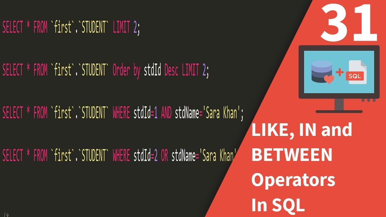 LIKE, IN and BETWEEN Operators In SQL