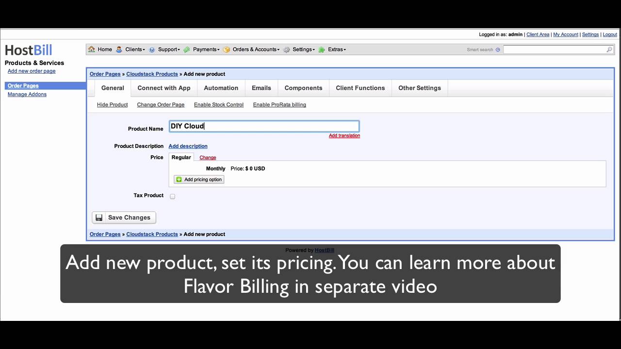 HostBill   Product Configuration in Cloudstack Module