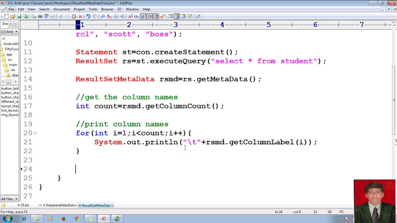 72 Advanced Java Tutorial |JDBC | ResultSetMetaData | Java database Connectivity | adv java
