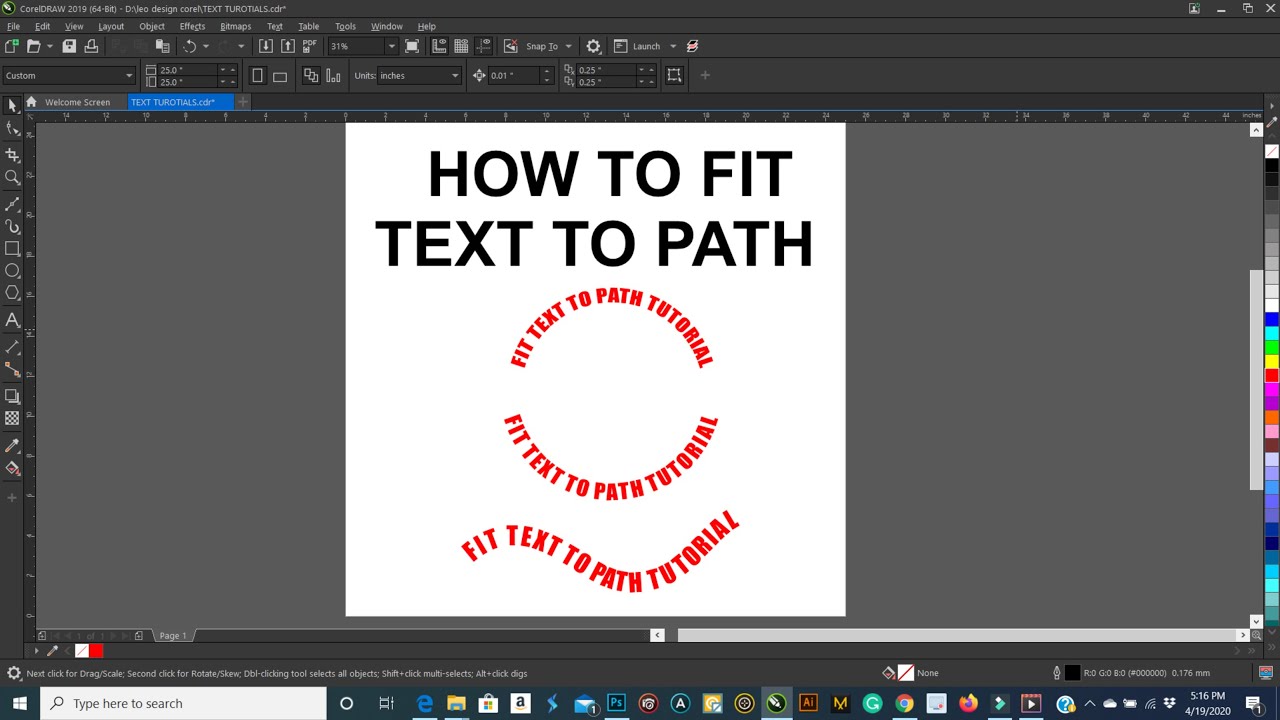 COREL DRAW 2019 FIT TEXT TO PATH TUTORIAL