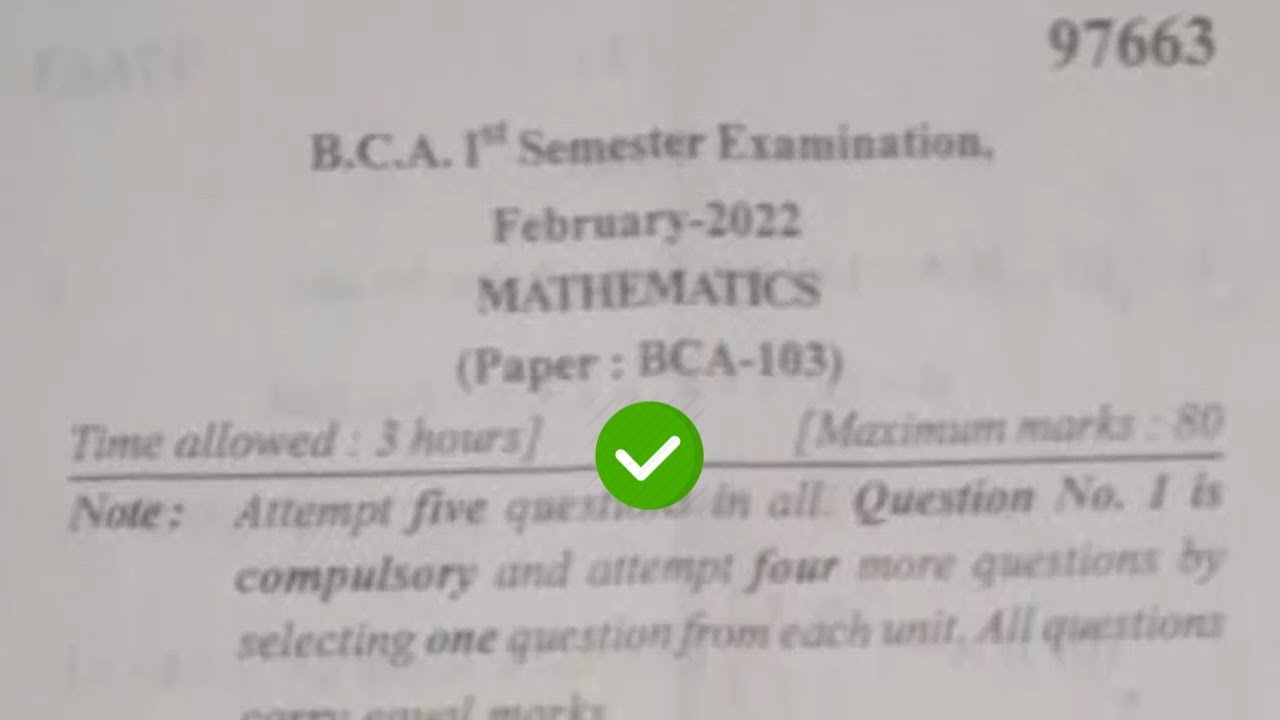 Mdu BCA 1st Sem Maths Question Paper 2022