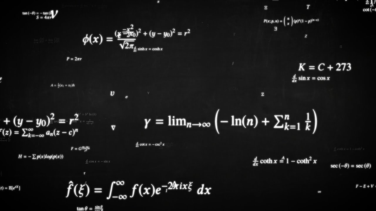 Flying Math Formula Equations Overlay Science Symbols on Blackboard 4K UHD 60fps 1 Hour Video Loop