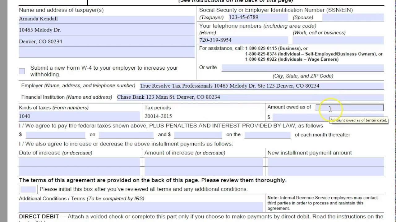 How to Complete Form 433-D Direct Debit Installment Agreement