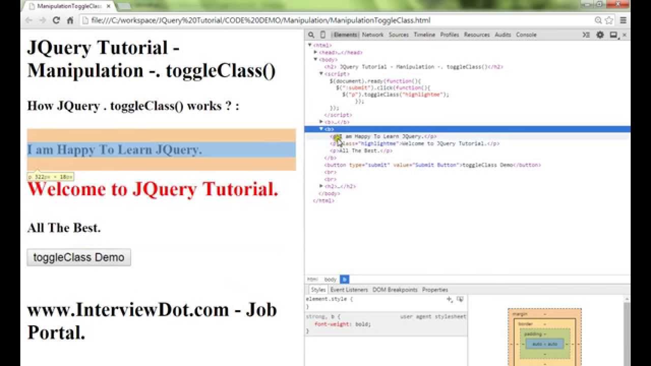 TOGGLECLASS METHOD JQUERY DEMO