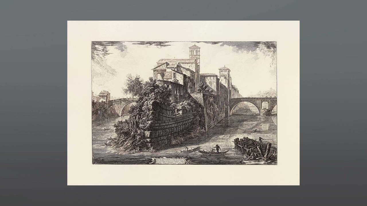 Obra 17. Serie Vedute de Roma: Veduta dell'isola Tiberina, Giovanni Battista Piranesi. 1748