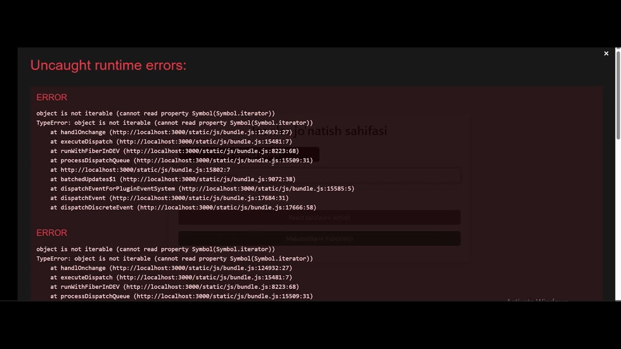 Uncaught runtime errors:×ERRORobject is not iterable. uzbek tilida